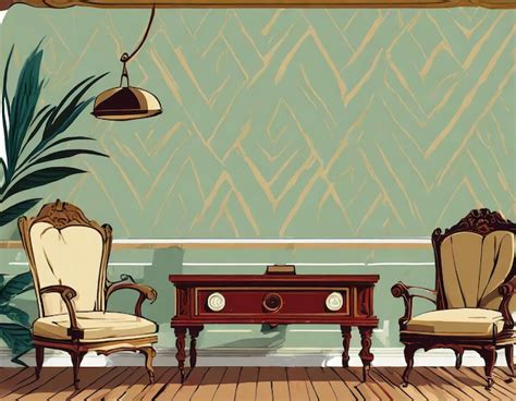 Retrothemed Living Room Design With Nostalgic Seating And A Vintage Wooden Table The Mockup Wall