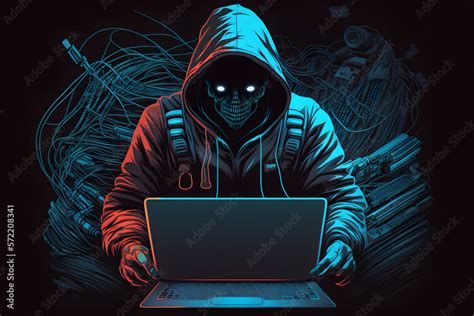 Hacker With Laptop Computer Stealing Confidential Information Created With Generative Ai