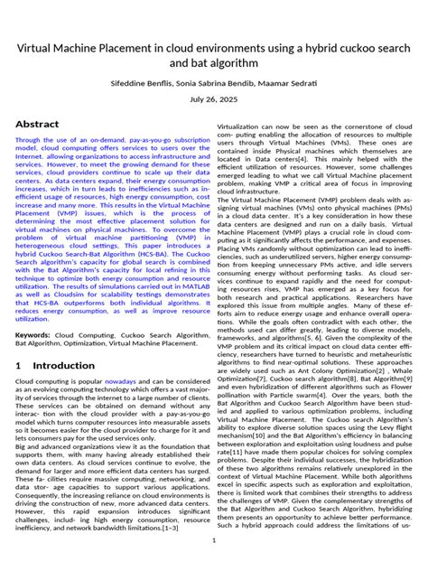 Virtualmachineplacementincloudenvironmentusinghybridcuckoosearchbatalgorithm Pdf