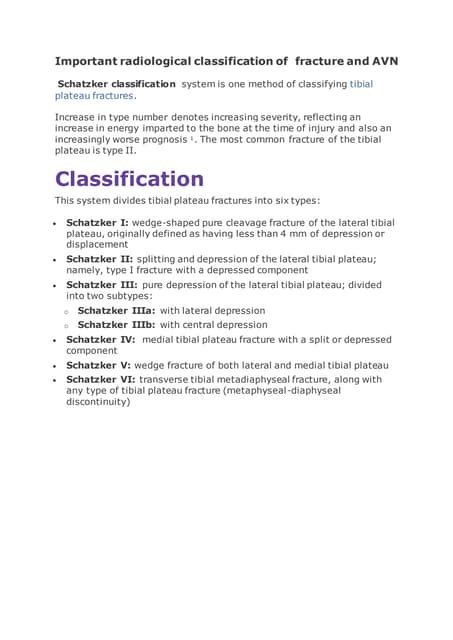 Important Radiological Classification Of Fracture And Avn Docx