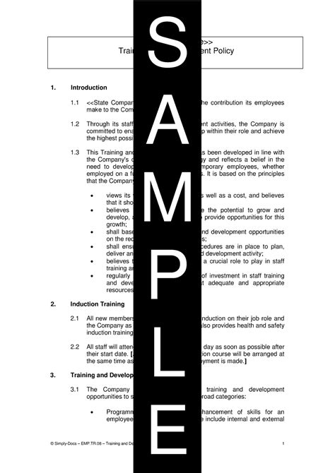 PDP Project Simply Docs EMP TR Training And Development Policy Introduction