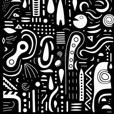 Abstract Geometric Shapes Organic Forms And Patterns In Black And White Stock Illustration