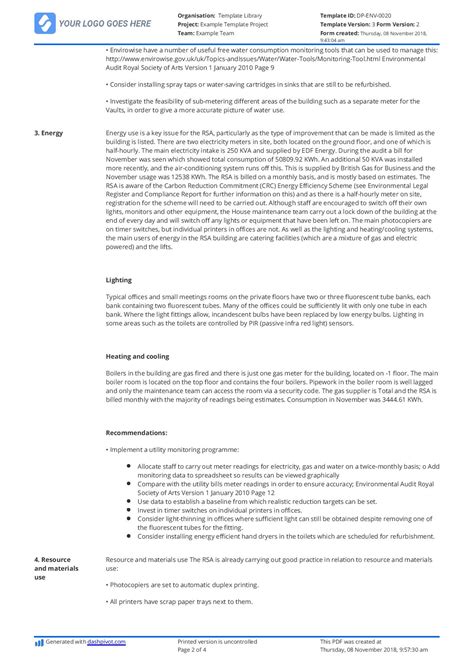 Environmental Audit Report Template Sample Format And Example