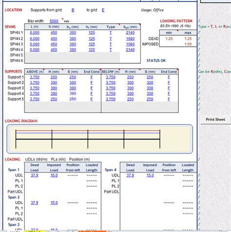 Subframe Analysis Calculation Spreadsheet