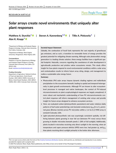 Pdf Solar Arrays Create Novel Environments That Uniquely Alter Plant Responses