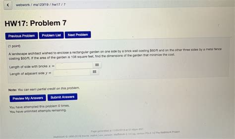 Solved Webwork Ma123f19 Hw17 7 HW17 Problem 7 Previous Chegg Com