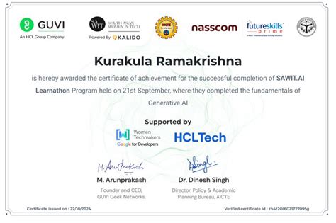 Ramakrishna Kurakula On Linkedin Generativeai Machinelearning Ai Hcltech Guvi Aicteo