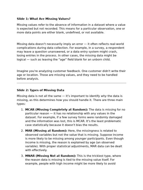 Understanding Missing Values Pdf Applied Mathematics Cognitive