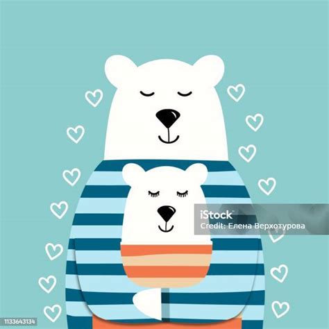 귀여운 북극곰 스웨터 부드럽고 귀여운 벡터 일러스트 레이 션 약 세 커플 즐거운 포옹 곰 포옹 곰 T 셔츠 카드 인사말 엽서