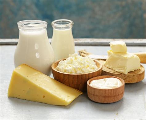 Assorted Dairy Products Milk Yogurt Cottage Cheese Sour Cream Stock