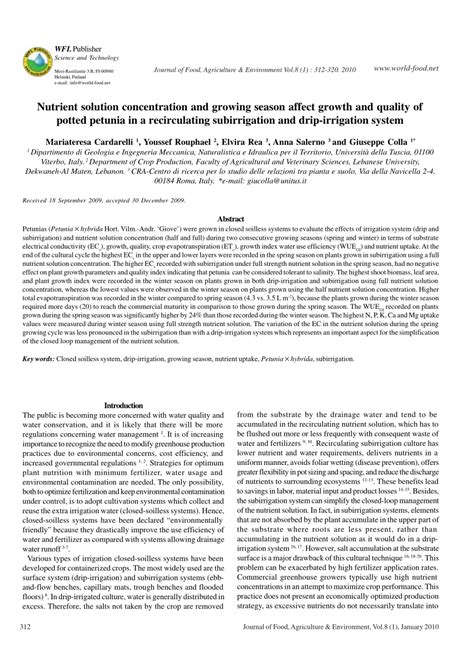 Pdf Nutrient Solution Concentration And Growing Season Affect Growth