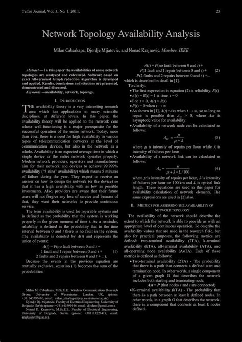 Pdf Network Topology Availability Analysis Dokumentips