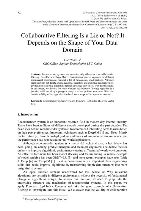Pdf Collaborative Filtering Is A Lie Or Not It Depends On The Shape Of Your Data Domain