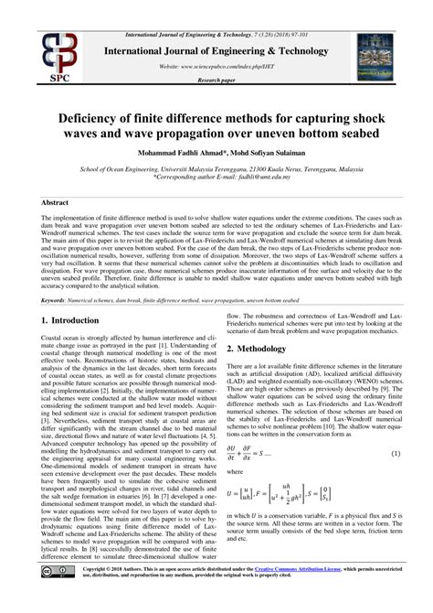 Pdf Deficiency Of Finite Difference Methods For Capturing Shock Waves And Wave Propagation