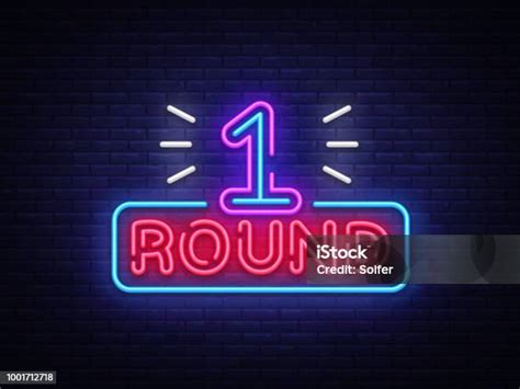 첫 라운드는 네온 사인 벡터 이다 1 시 합 라운드 복싱 네온 기호 디자인 요소 그림 네온 밝은 빛 배너 벡터 일러스트 레이 션 시합에 대한 스톡 벡터 아트 및 기타 이미지