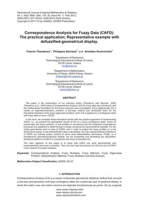Pdf Correspondence Analysis For Fuzzy Data Cafd The Practical