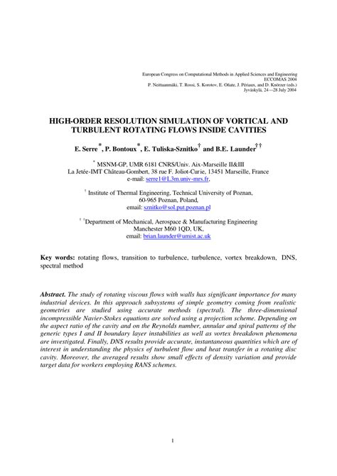 pdf high order resolution simulation of vortical and turbulent rotating flows inside cavities