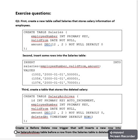 solved exercise questions q1 first create a new table