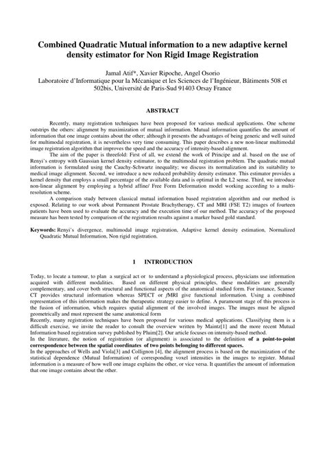 Pdf Combined Quadratic Mutual Information To A New Adaptive Kernel
