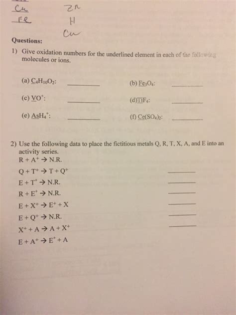 Solved Give Oxidation Numbers For The Underlined Element In