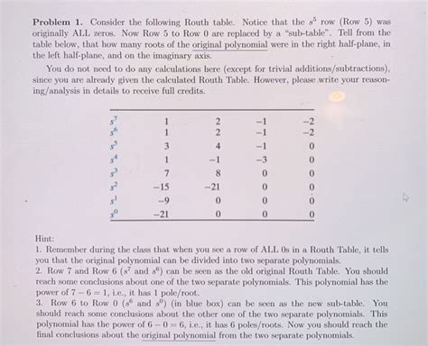 Solved Problem 1 Consider The Following Routh Table Notice