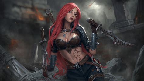 Fantasy Girl Redhead Female Warrior Video Game Characters Video Game Girls Cleavage Belly