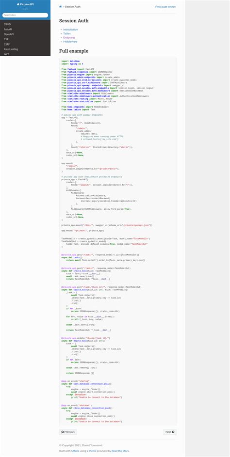 Add A Complete Session Auth Example To The Docs · Issue 83 · Piccolo Ormpiccoloapi · Github