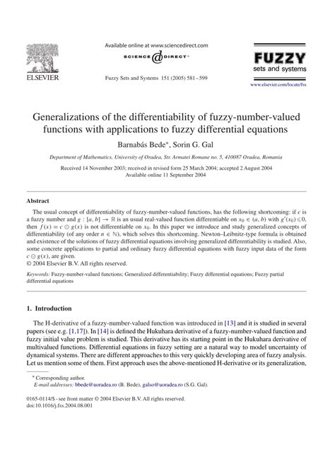 Pdf Generalizations Of The Differentiability Of Fuzzy Number Valued
