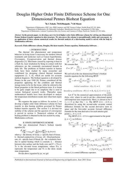 Pdf Douglas Higher Order Finite Difference Scheme For One Dimensional