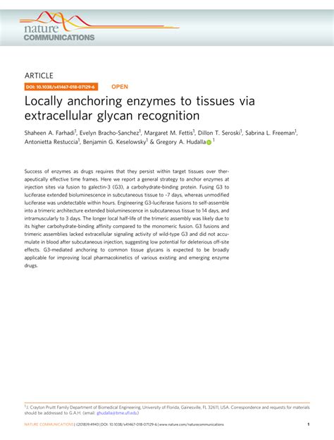 Pdf Locally Anchoring Enzymes To Tissues Via Extracellular Glycan