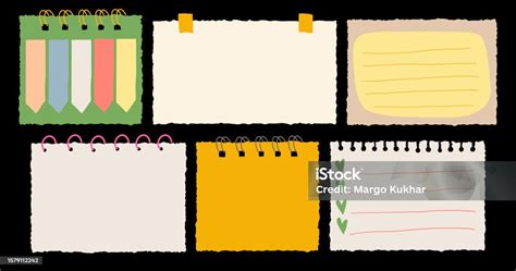 찢어진 종이 노트 컬렉션 플래너 스크랩북 일기 일정을 위한 손으로 그린 스티커 레트로 스타일의 귀여운 요소 스케치 드로잉 요소