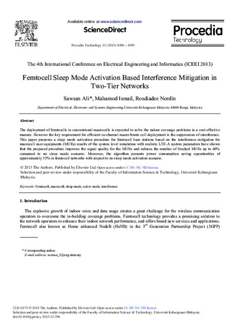 Pdf Femtocell Sleep Mode Activation Based Interference Mitigation In Two Tier Networks