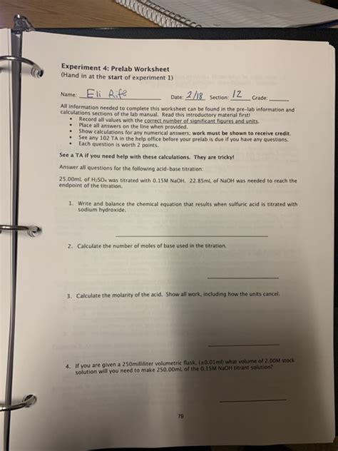 Solved Experiment 4 Prelab Worksheet Hand In At The Start Chegg