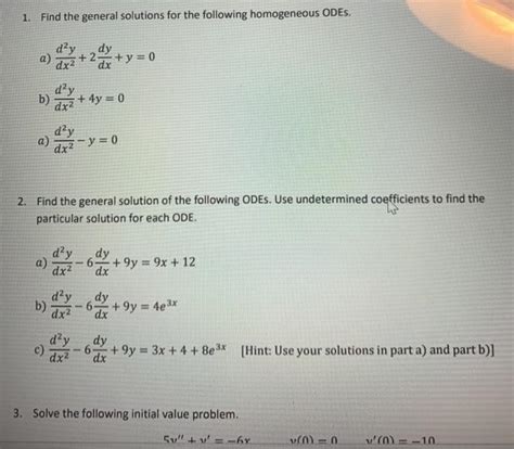 solved 1 find the general solutions for the following