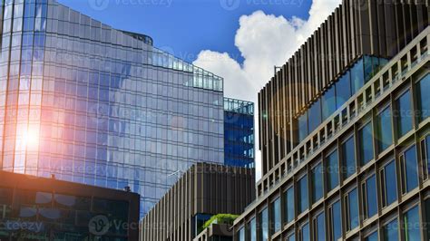Structural Glass Wall Reflecting Blue Sky Abstract Modern Architecture Fragment Glass Building