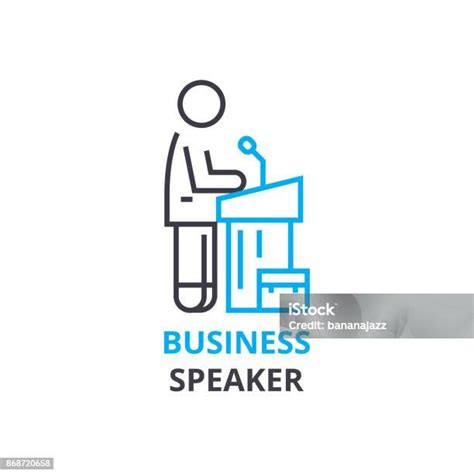 비즈니스 스피커 개념 개요 아이콘 선형 부호 선 그림 평면 벡터 일러스트 레이 션 Screening에 대한 스톡 벡터 아트 및 기타 이미지 Screening 개념