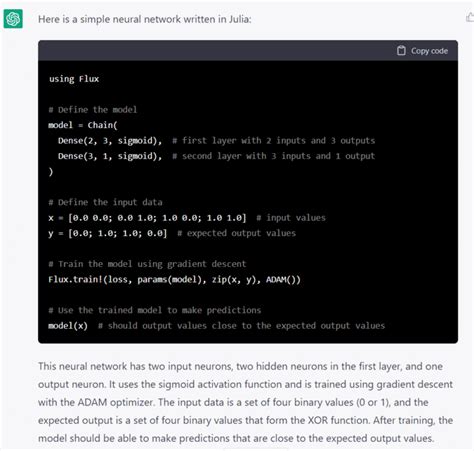 Write A Simple Neural Network Using The Julia Language From Chatgpt