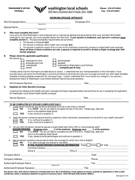 Fillable Online Working Spouse Affidavit Fax Email Print Pdffiller