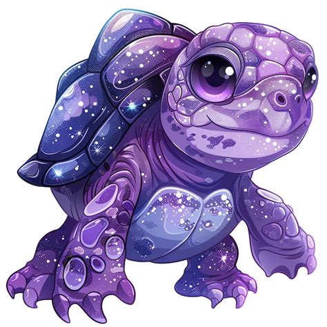 Cute Purple Turtle Marine Style Illustration Premium Ai Generated Image