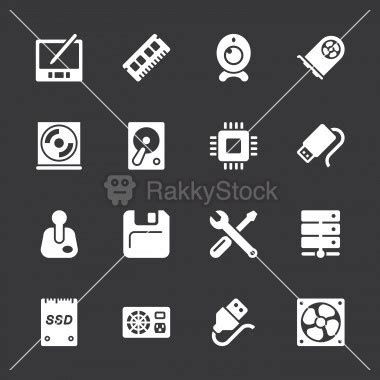 Computer Hardware Icons Set 2 White Series EPS10 Icon Set Computer Hardware Icon