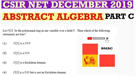 Csir Net December 2019 Mathematics Abstract Algebra Part C Youtube