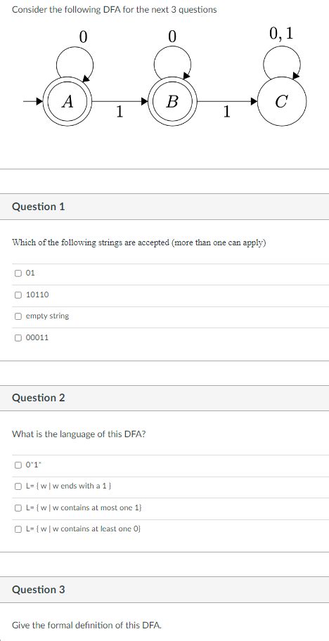 Solved Consider The Following Dfa For The Next 3 Questions