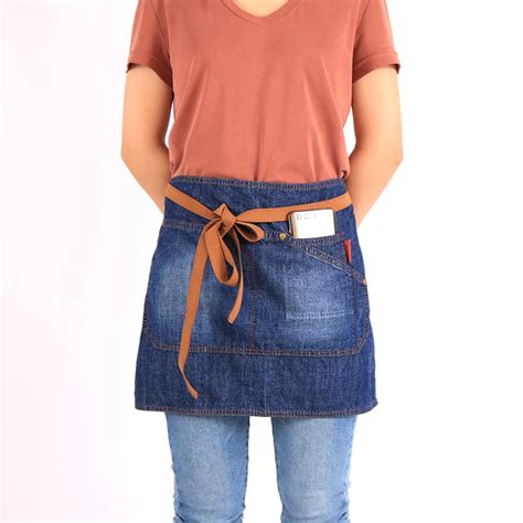 Weeyi Waist Aprons With Pockets Bar Kitchen Denim Bow Short Half Waist