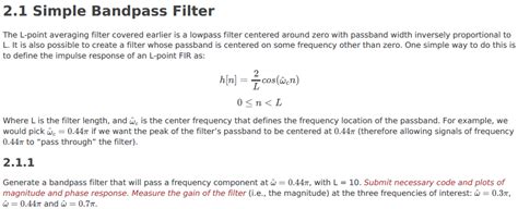 solved 2 1 simple bandpass filter the l point averaging