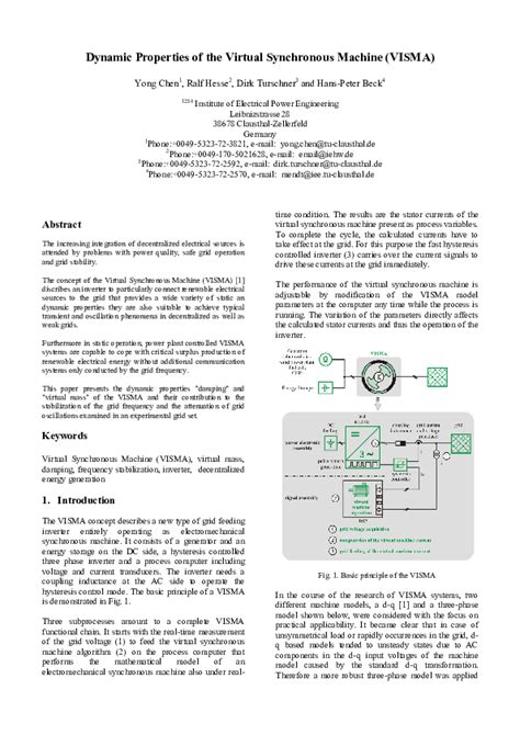 Pdf Dynamic Properties Of The Virtual Synchronous Machine Visma
