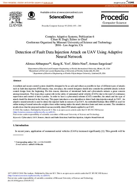 Pdf Detection Of Fault Data Injection Attack On Uav Using Adaptive Neural Network