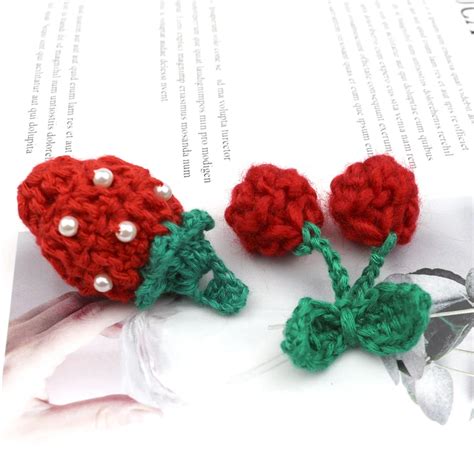 손 뜨개질 체리딸기 장식품 Diy 공예 용품 어린이 헤어핀 액세서리 모자 신발 의류 장식 재료 10 개diy 크래프트 용품 Aliexpress