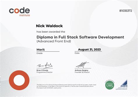 I Am Delighted To Announce I Have Received My Qualification From Code Institute And Successfully