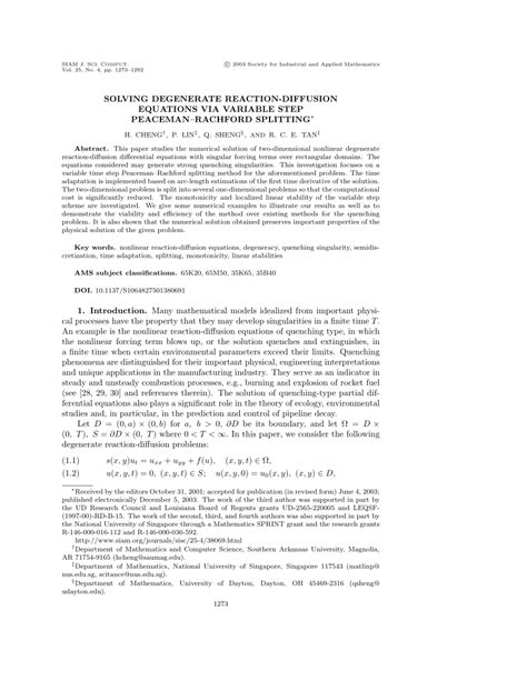 Pdf Solving Degenerate Reaction Diffusion Equations Via Variable Step Peaceman Rachford Splitting