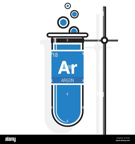 Argon Symbol On Label In A Blue Test Tube With Holder Element Number 18 Of The Periodic Table